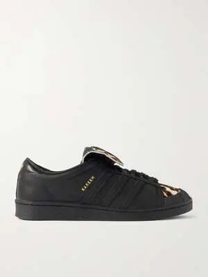 ADIDAS ORIGINALS Willy Chavarria Jabbar Leopard-print Pony Hair-trimmed Leather Sneakers - Black