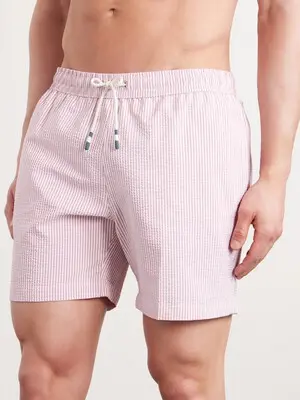 Hartford Straight-leg Striped Seersucker Swim Shorts - Red