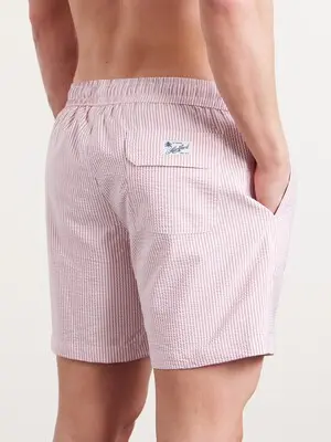 Hartford Straight-leg Striped Seersucker Swim Shorts - Red