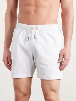 Hartford Straight-leg Mid-length Striped Seersucker Swim Shorts - Gray
