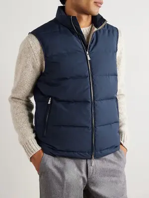 Eleventy Quilted Tech Wool-blend Down Gilet - Blue