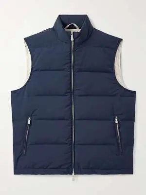 Eleventy Quilted Tech Wool-blend Down Gilet - Navy
