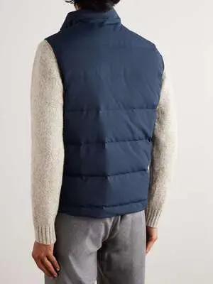 Eleventy Quilted Tech Wool-blend Down Gilet - Navy