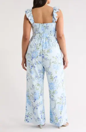 SUGARLIPS Floral Flutter Sleeve Wide Leg Jumpsuit