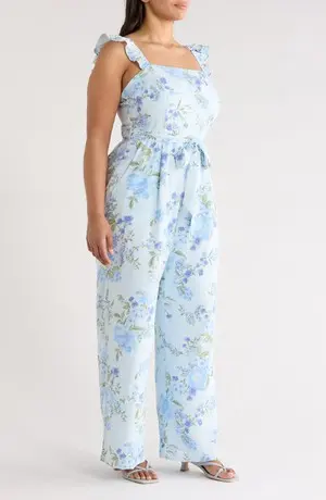 SUGARLIPS Floral Flutter Sleeve Wide Leg Jumpsuit