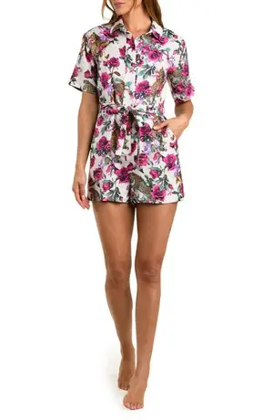 L'Agence Hestia Rose Leopard Print Romper - White Multi