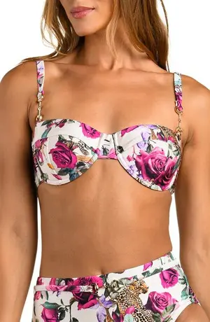 L'Agence Alexandria Rose Leopard Bikini Top - White Multi