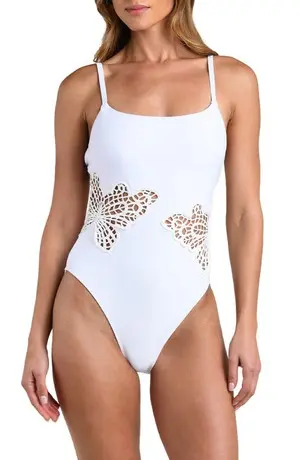L'Agence L'AGENCE Butterfly Crochet Appliqué One-Piece Swimsuit White