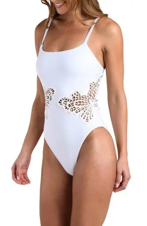 L'Agence Butterfly Crochet Appliqué One-piece Swimsuit - White