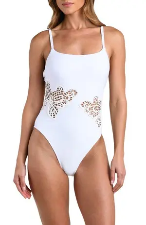 L'Agence Butterfly Crochet Appliqué One-piece Swimsuit - White