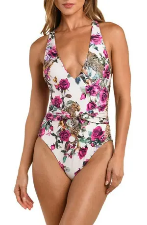 L'Agence Rose Leopard One-piece Swimsuit - White Multi