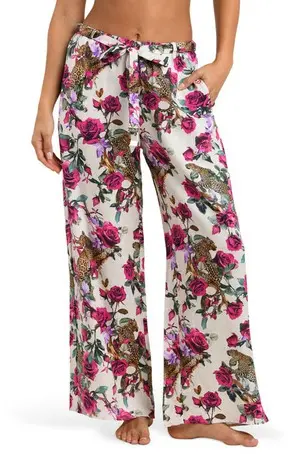 L'Agence Geraldine Rose Leopard Linen Cover-up Pants - White Multi