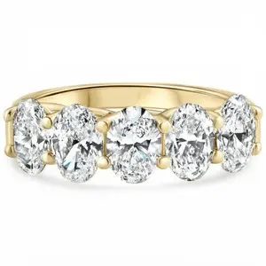 BLISS DIAMOND 3ct Oval Shape Diamond Five Stone Wedding Ring 14k Gold Lab Grown - 14k Yellow Gold