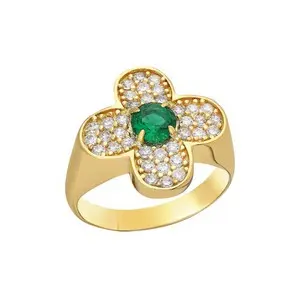 GEMMA AZZURRO Gold Clover Emerald Ring