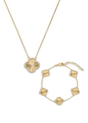 ELECTRIC PICKS Icon Clover Necklace And Bracelet Set Of 2 - Gold
