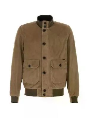 MOORER Carlos Button-up Suede Bomber Jacket - Neutrals