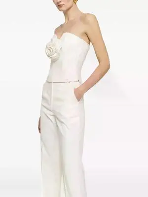NISSA Floral-appliqué Corset Top - White