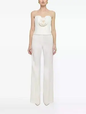 NISSA Floral-appliqué Corset Top - White