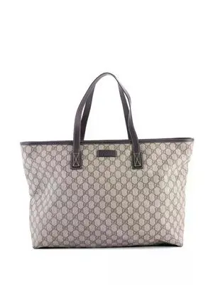 Gucci Plus Gg Coated Canvas With Leather Large Tote Bag - Brown