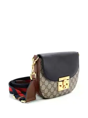 Gucci Padlock Saddle Shoulder Bag Gg Coated Canvas - Brown
