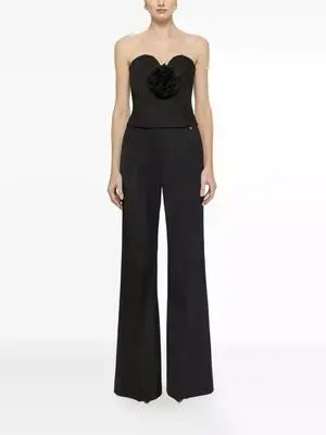 NISSA Floral-appliqué Corset Top - Black