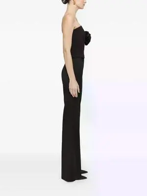 NISSA Floral-appliqué Corset Top - Black