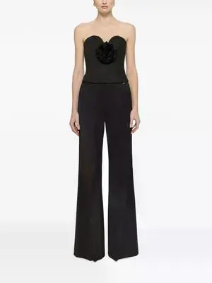 NISSA Floral-appliqué Corset Top - Black