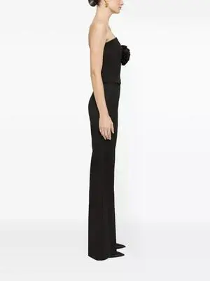 NISSA Floral-appliqué Corset Top - Black