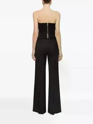 NISSA Floral-appliqué Corset Top - Black