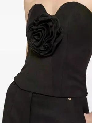 NISSA Floral-appliqué Corset Top - Black
