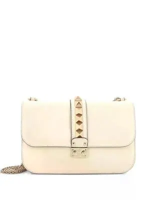 Valentino Garavani Glam Lock Leather Medium Shoulder Bag - Neutrals