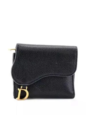 Dior Saddle Lotus Wallet Leather Mini Small Wallets - Black