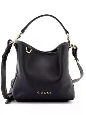 Gucci Emblem Leather Small Bucket Bag - Black