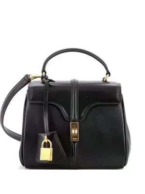 Celine 16 Top Handle Bag Smooth Calfskin Mini Satchel - Black