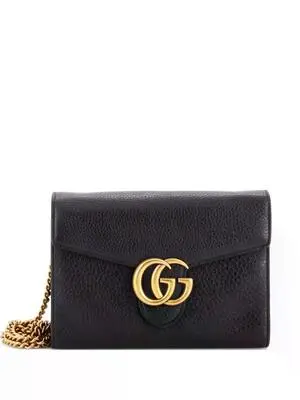 Gucci Gg Marmont Chain Wallet Leather Mini Clutch Bag - Black