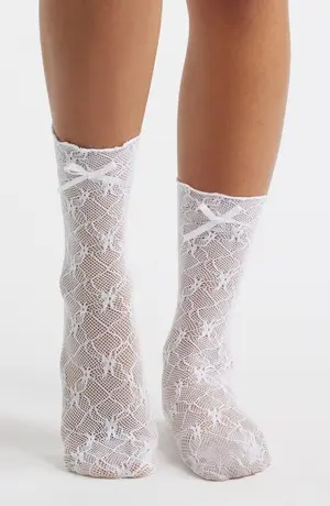 STEMS Love Lace Bow Socks - White