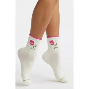 STEMS Rose Grippy Crew Socks - Ivory