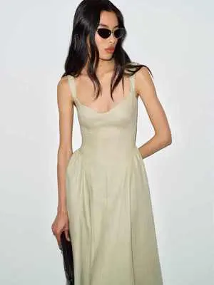 REFORMATION Birdie Linen Dress - Green