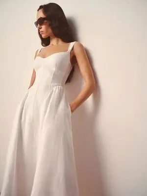 REFORMATION Birdie Linen Dress - Ivory