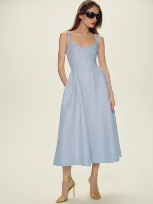 REFORMATION Birdie Linen Dress Cloud - Blue