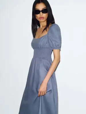 REFORMATION Adler Linen Dress - Blue