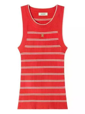 Sandro Striped Rib-knit Logo Plaque Tank Top