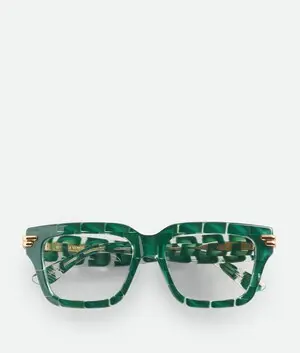 BOTTEGA  VENETA Mitre Square Eyeglasses - Green/transparent