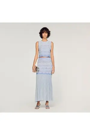 Sandro Decorative Knit Crop Top - Blue