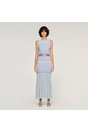 Sandro Decorative Knit Crop Top - Blue