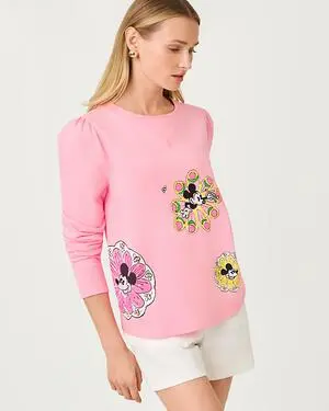 LILLY PULITZER Elmaria Puff Sleeve Sweatshirt - Conch Shell Pink Throwback Disney Graphic