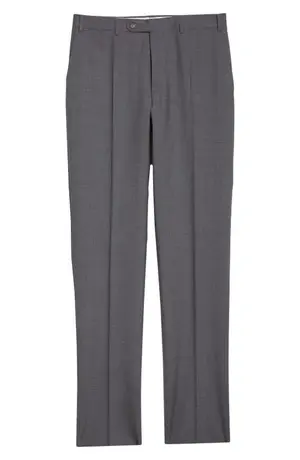 Canali Tropical Flat Front Solid Wool Trousers - Grey
