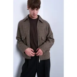 Topman Herringbone Short Jacket - Brown