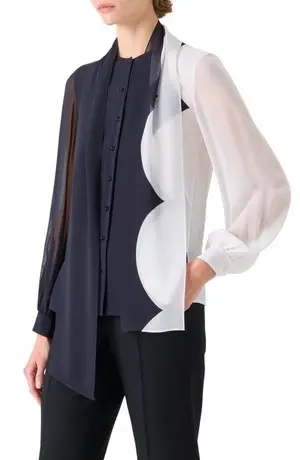 Akris Cloud Silk Tie Neck Shirt