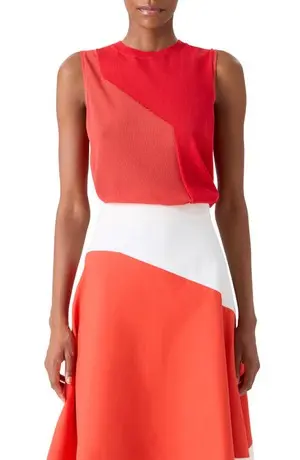Akris High Plains Colorblock Cotton & Silk Blend Sweater Tank - Vermillion